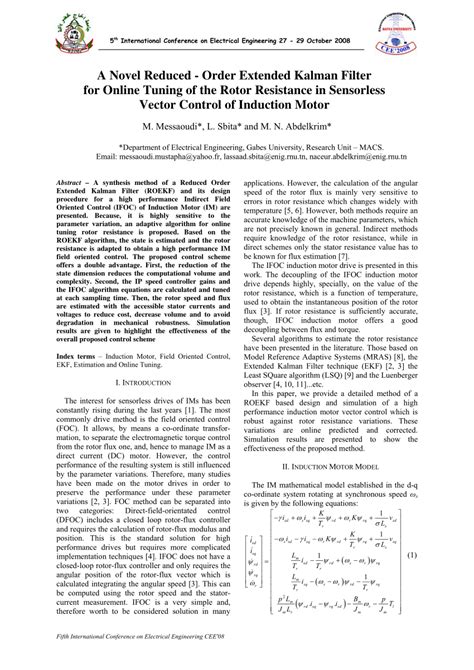 Pdf A Novel Reduced Order Extended Kalman Filter For Online Tuning Of The Rotor Resistance