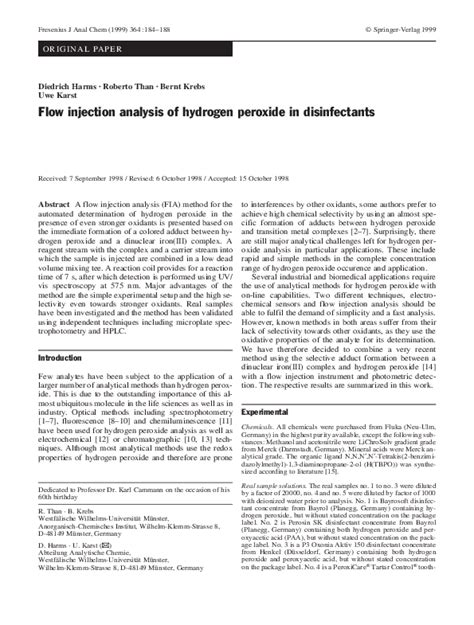 Pdf Fia Method For Hydrogen Peroxide In Disinfectants