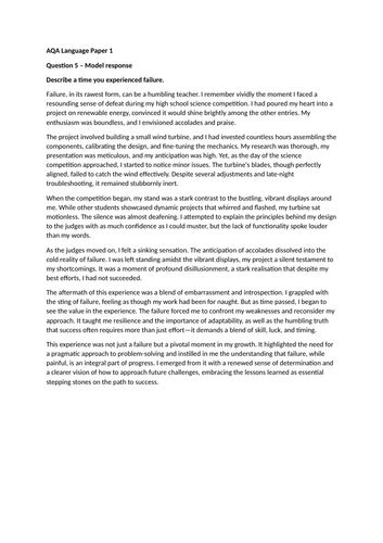 Aqa English Language Paper 1 Question 5 Model Answers Teaching Resources