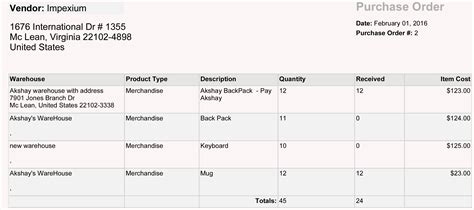 report purchase order