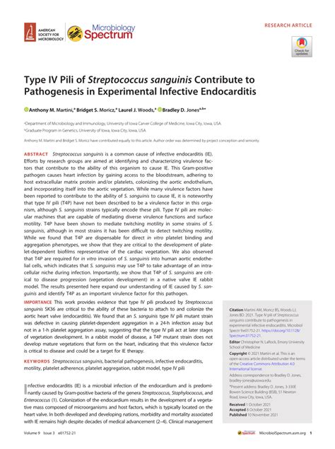 Pdf Type Iv Pili Of Streptococcus Sanguinis Contribute To Pathogenesis In Experimental