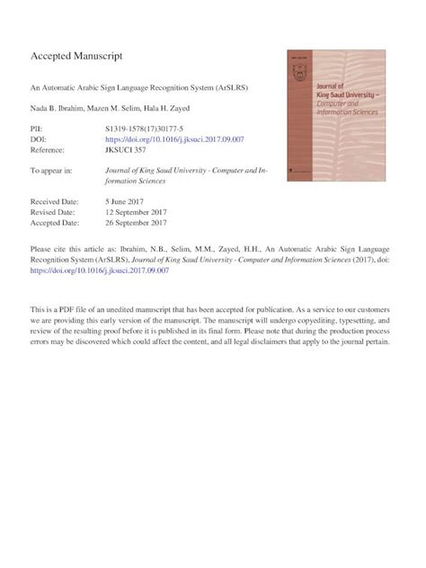 PDF An Automatic Arabic Sign Language Recognition System ArSLRS And Artificial Intelligence