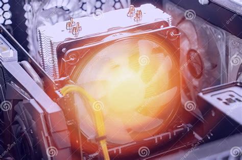 The Cpu Cooling System On The Computer Cooler With Fan Stock Image