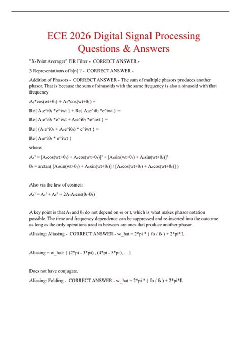 Ece 2026 Digital Signal Processing Questions And Answers Systems Engineering Stuvia Us