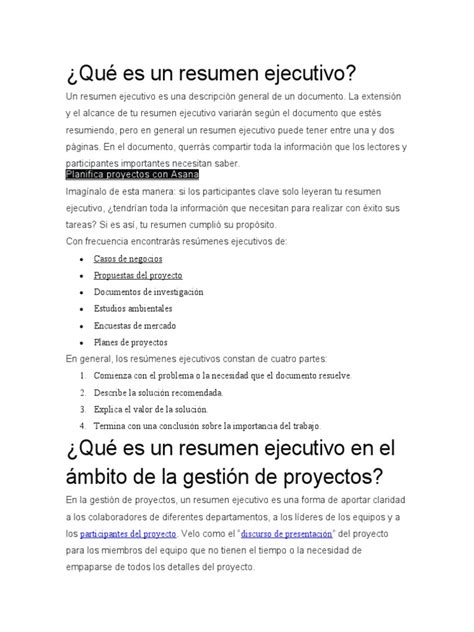 Qué Es Un Resumen Ejecutivo Pdf Marketing