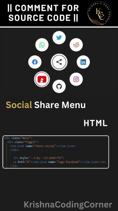 Social Share Menu Html Css Shorts Shortstutorial Coding Webdesign Youtube