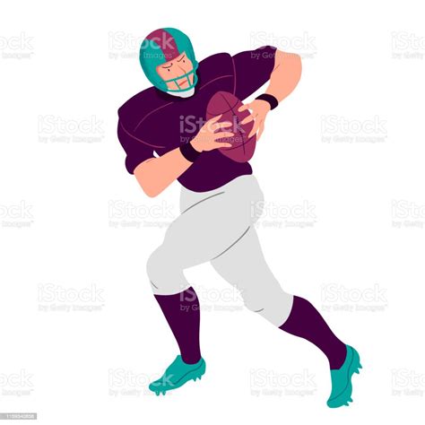 미식 축구 선수 스포츠맨은 공을 가지고 달린다 벡터 플랫 일러스트레이션입니다 아바타 흰색에 고립 된 사람들 미식 축구에 대한
