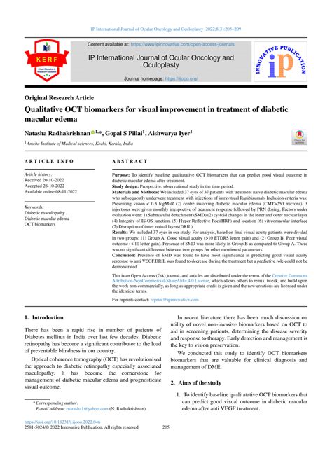 Pdf Qualitative Oct Biomarkers For Visual Improvement In Treatment Of Diabetic Macular Edema