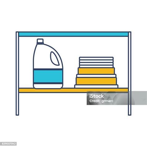 표 백제 옷 병 및 접힌된 수건 랙 파란색과 노란색 섹션 실루엣 색상 0명에 대한 스톡 벡터 아트 및 기타 이미지 0명 가정 생활 건조한 Istock