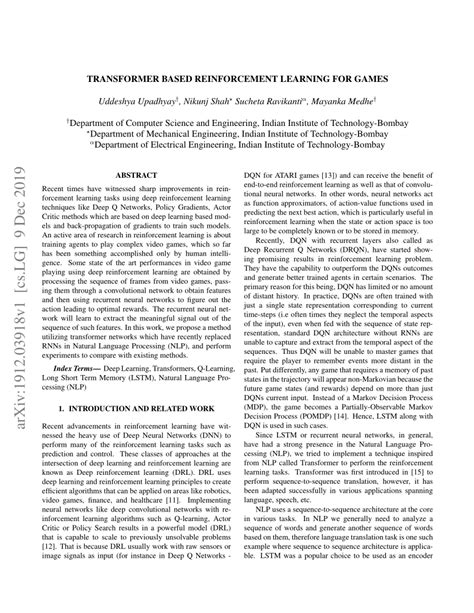 Pdf Transformer Based Reinforcement Learning For Games