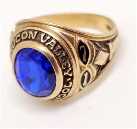 Vintage Herff Jones High School Class Ring Hj 10k Gold Size 95 Blue