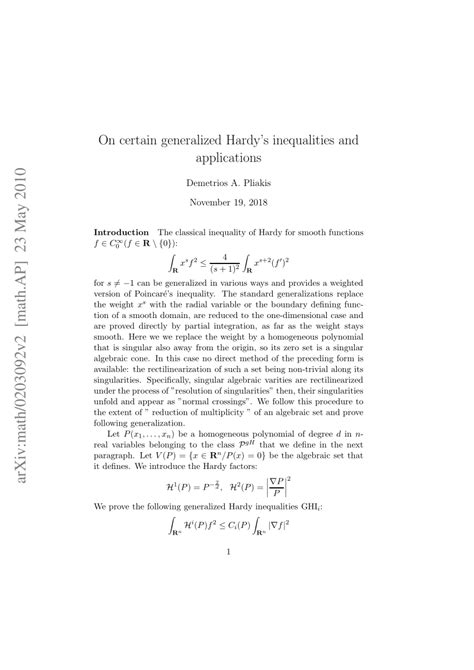 Pdf On Certain Generalized Hardys Inequalities And Applications