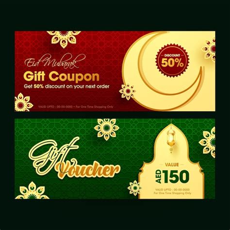 Premium Vector Eid Mubarak Gift Coupon Or Voucher Design With