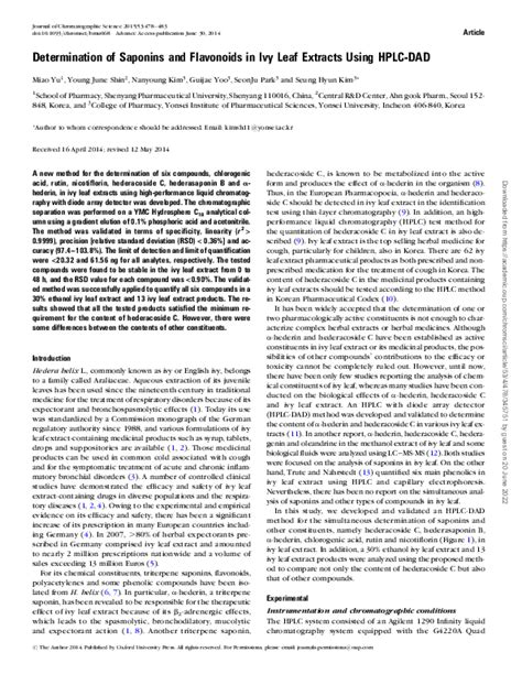 Pdf Determination Of Saponins And Flavonoids In Ivy Leaf Extracts