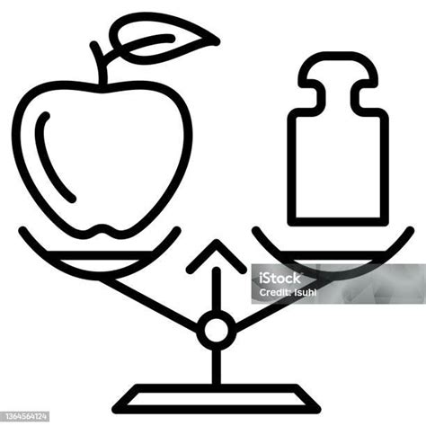 저울에 사과의 무게 소매 사과 비교 템플릿 식이 요법 건강한 식사 원예 농업 벡터 아이콘 윤곽선 격리 0명에 대한 스톡 벡터