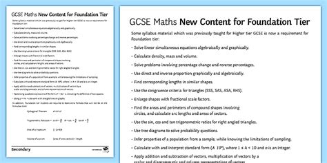Gcse Maths Foundation Tier New Topics Checklist Twinkl