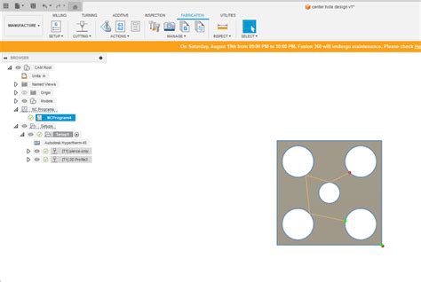 custom version of fusion 360 post processor to enable pierce only in the center for holes