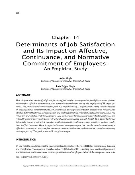 Pdf Determinants Of Job Satisfaction And Its Impact On Affective Continuance And Normative