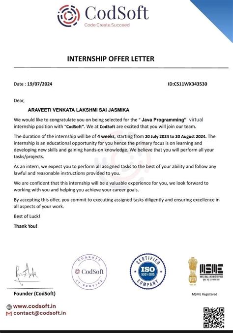 Araveeti Venkata Lakshmi Sai Jasmika On Linkedin Codsoft Javaprogramming