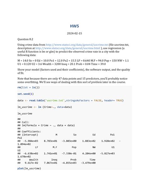 Homework 5 ISYE 6501 HW 2024 02 Question 8 Using Crime Data From Studocu