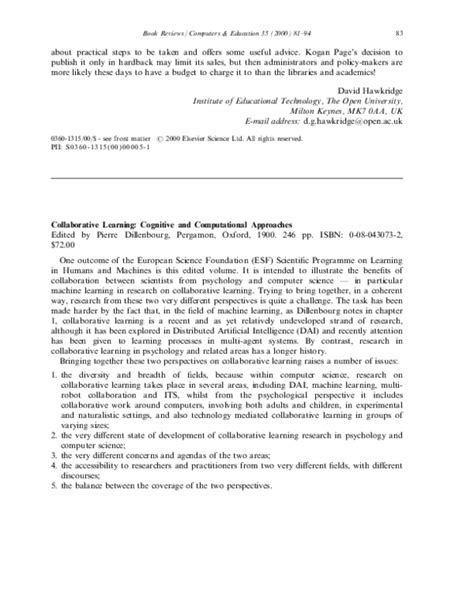 Pdf Collaborative Learning Cognitive And Computational Approaches