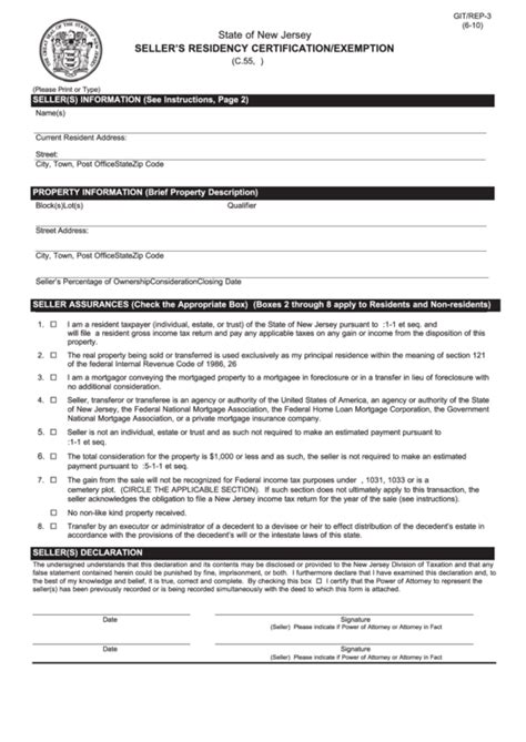 Fillable Sellers Residency Certification Exemption Form Gitrep 3