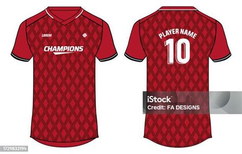 스포츠 티셔츠 저지 디자인 플랫 스케치 일러스트레이션 마름모 하프톤 V넥 축구 크리켓 배구 럭비 테니스 배드민턴 유니폼 키트에 대한 앞면과 뒷면을 볼 수 있는 축구 유니폼