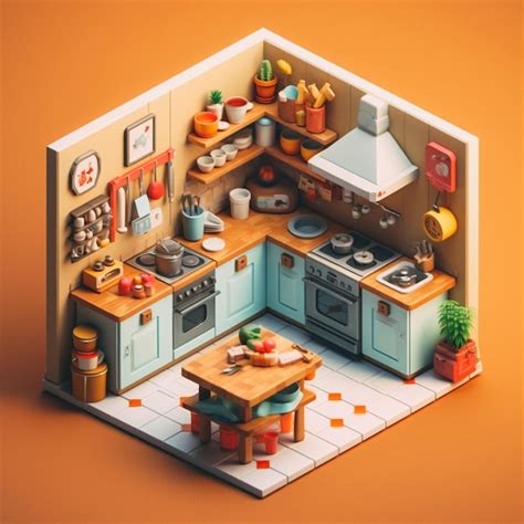 Premium Ai Image 3d Cute Isometric Kitchen