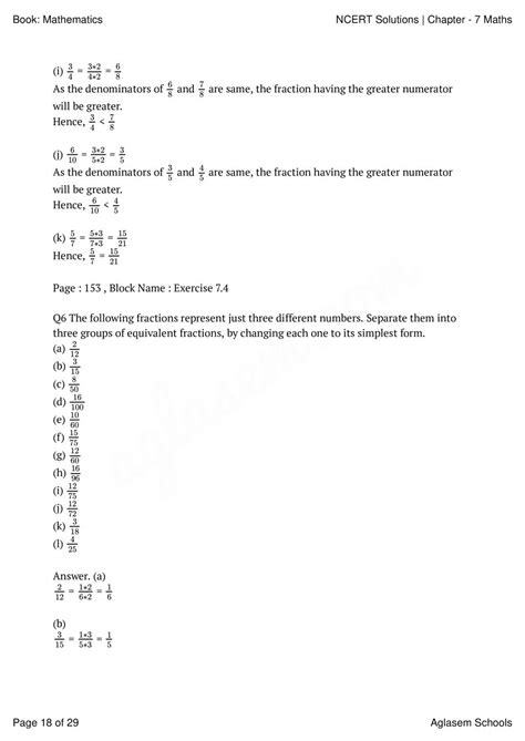 NCERT Solutions 2025 Class 6 Maths Chapter 7 Fractions Question Answer PDF AglaSem