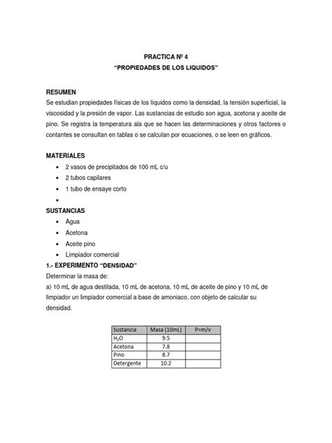 Resultados Practica 4 Propiedades De Los Liquidos Pdf Líquidos