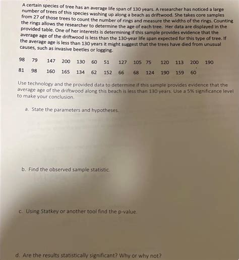 Solved A Certain Species Of Tree Has An Average Life Span Of Chegg Com