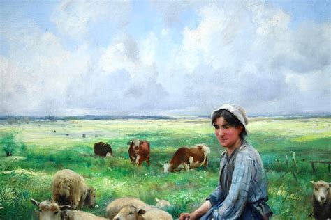 Julien Dupré Gardeuse De Moutons Impressionist Figure In Landscape