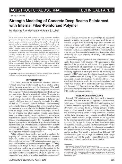 Pdf Strength Modeling Of Concrete Deep Beams Reinforced With Internal Frp