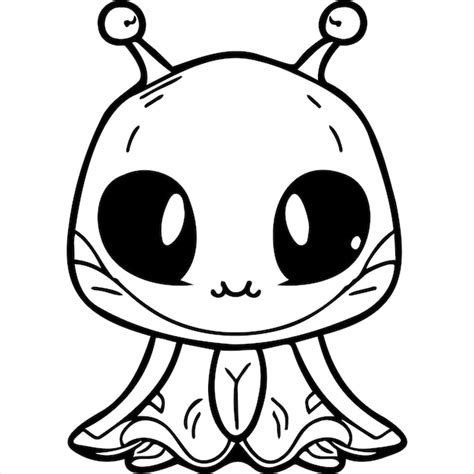 Página para colorear alienígena kawaii Vector Premium