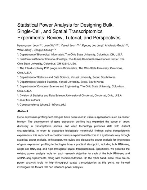 Pdf Statistical Power Analysis For Designing Bulk Single Cell And Spatial Transcriptomics