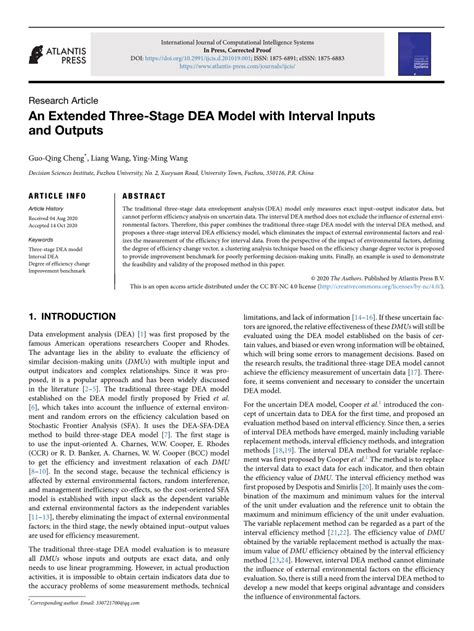 Pdf An Extended Three Stage Dea Model With Interval Inputs And Outputs