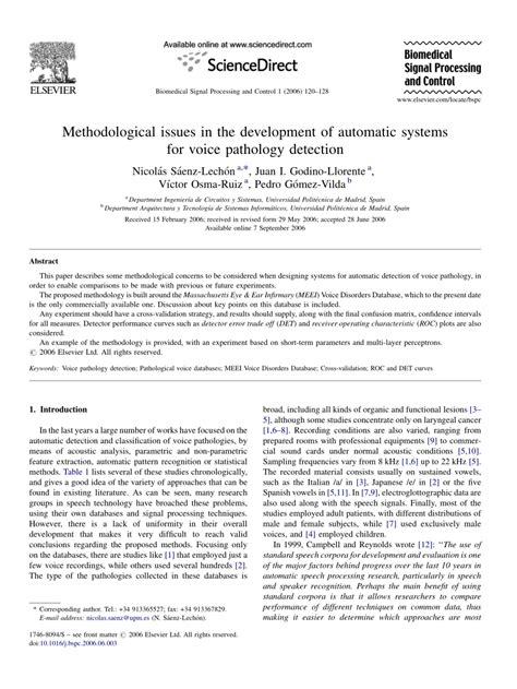 Pdf Methodological Issues In The Development Of Automatic Systems For Voice Pathology Detection