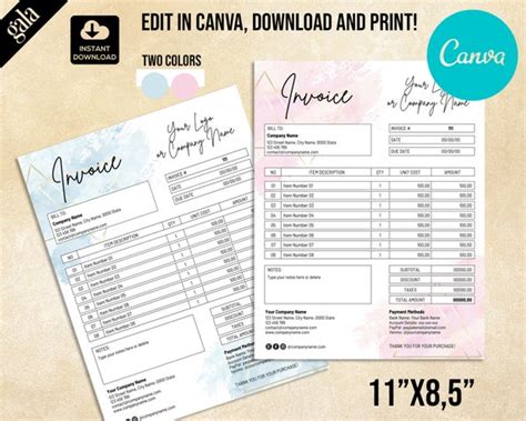 Invoice Template Invoice Template Editable Small Business Etsy