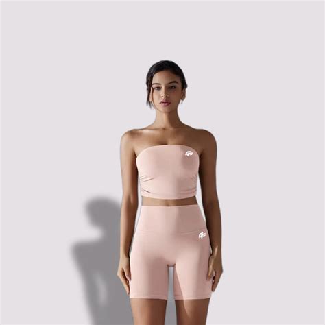 Womens Strapless Workout Set Crop Top High Waist Shorts Gravity