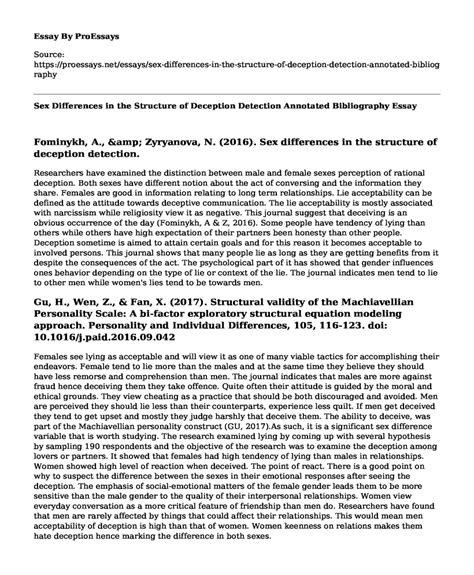 📚 Sex Differences In The Structure Of Deception Detection Annotated Bibliography Free Essay