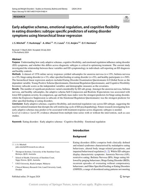 Pdf Early Adaptive Schemas Emotional Regulation And Cognitive Flexibility In Eating