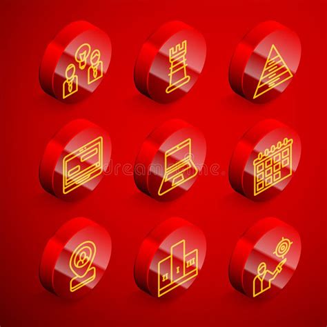 Set Line People With Lamp Bulb Business Strategy Pyramid Chart Infographics Chat Messages On