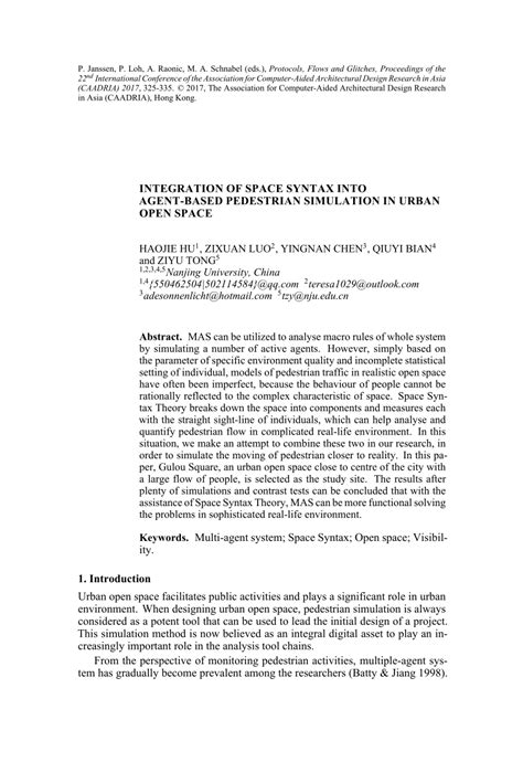 Pdf Integration Of Space Syntax Into Agent ­‐based Pedestrian