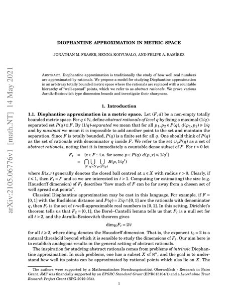 Pdf Diophantine Approximation In Metric Space
