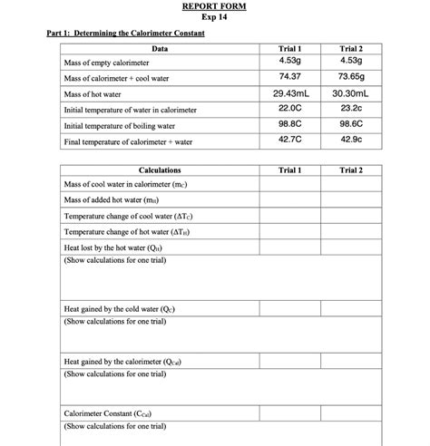 Solved Part Determining The Specific Heat Capacity Of An Chegg