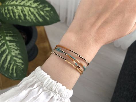 Thin Colorful Bridesmaid Friendship Bracelet Delicate Multicolor Bracelet With Small Bead Tiny