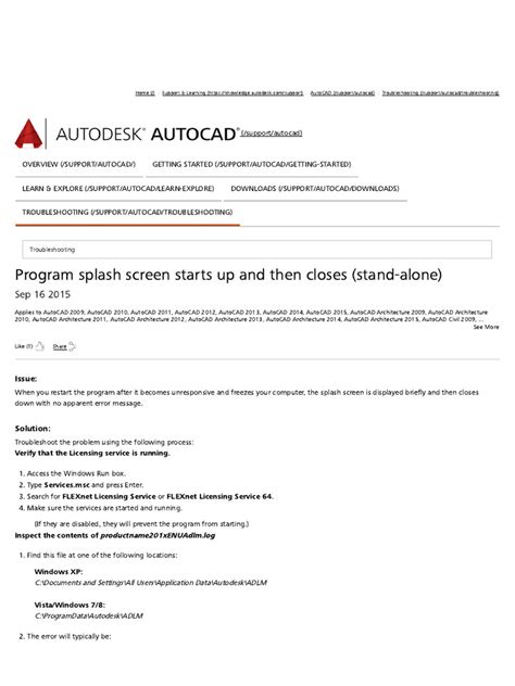Program Splash Screen Starts Up And Then Closes Stand Alone Autocad Autodesk Knowledge