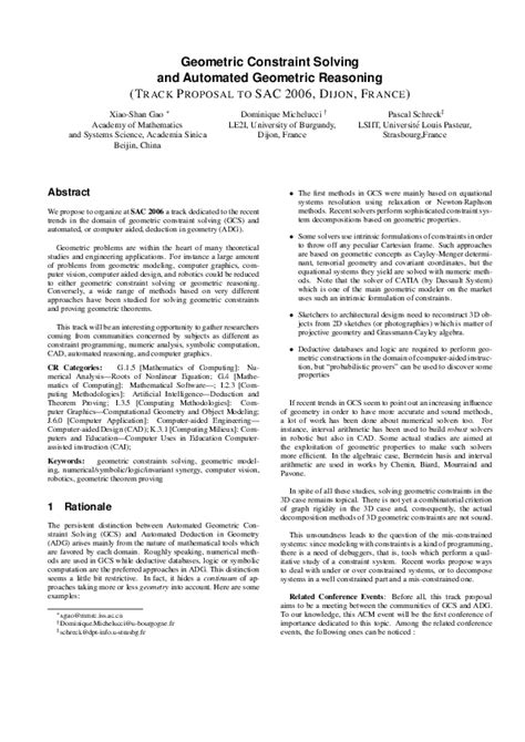 Pdf Geometric Constraint Solving And Automated Geometric Reasoning T Rack P Roposal To Sac