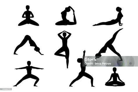 고립 된 흰색 배경에 요가 아사나 세트 플랫 벡터 일러스트레이션 가공의 인물에 대한 스톡 벡터 아트 및 기타 이미지 가공의 인물 가냘픈 개체 그룹 Istock