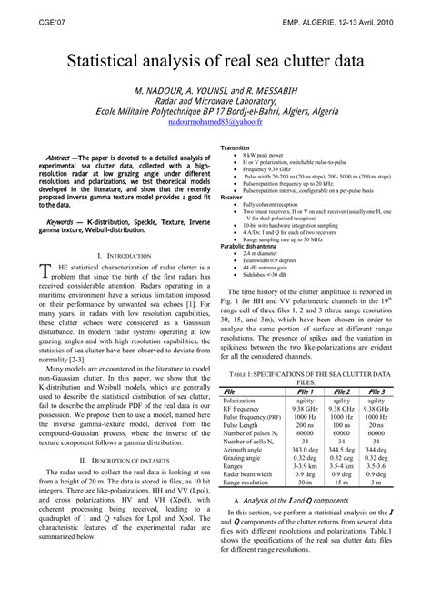 Pdf Statistical Analysis Of Real Sea Clutter Data